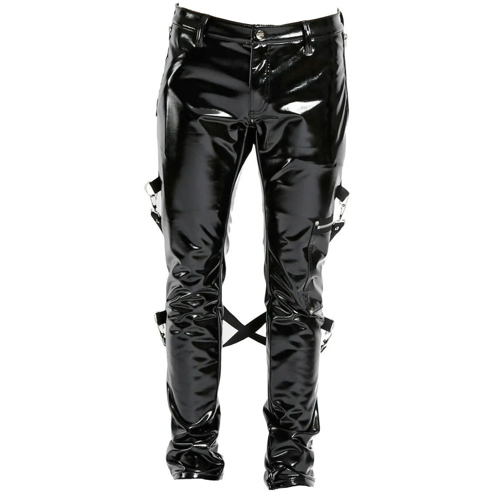 SKINNY JEANS BLACK GOTHIC SUPREME CHAOS VINYL PUNK REBEL PANTS WITH ST ...